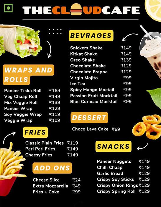 Menu at The Cloud Cafe, Jammu