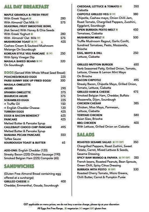 Menu of Malido Cafe, Fort, Mumbai