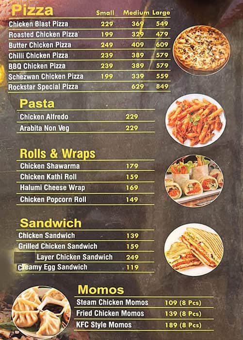 Menu of The Rockstar Cafe, Dal Gate, Srinagar