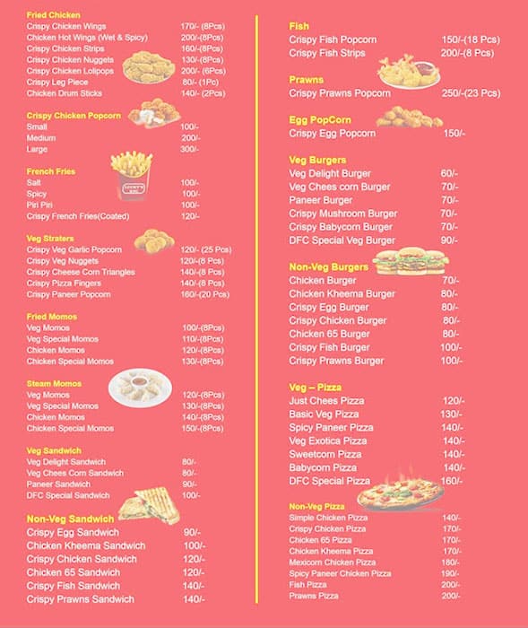 Menu of Lucky's DFC, Miyapur, Hyderabad