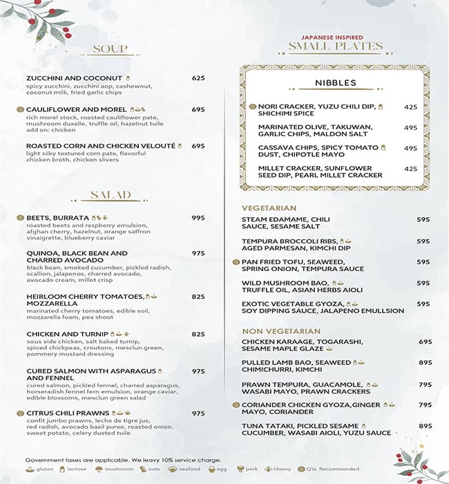 Menu of Qla, Mehrauli, New Delhi