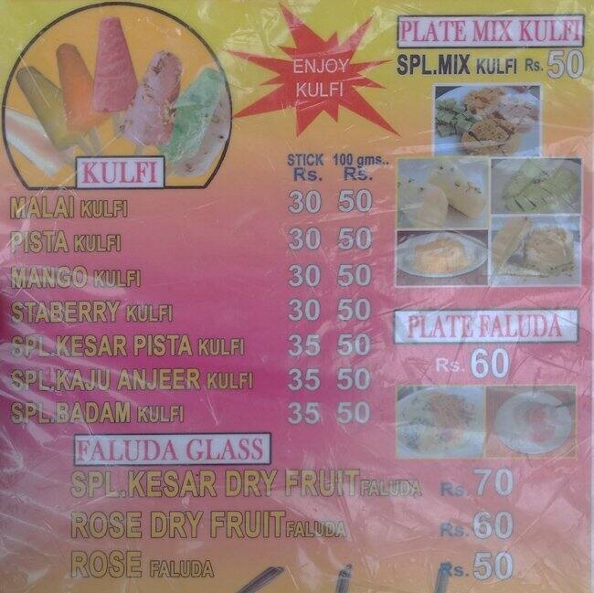 Sharma Bombay Famous Natural Kulfi & Faluda Center Menu - Zomato