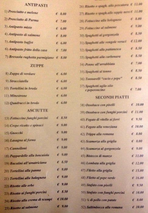 Trattoria Pizzeria da Olimpio a Roma: Foto del Menu con Prezzi - Zomato ...