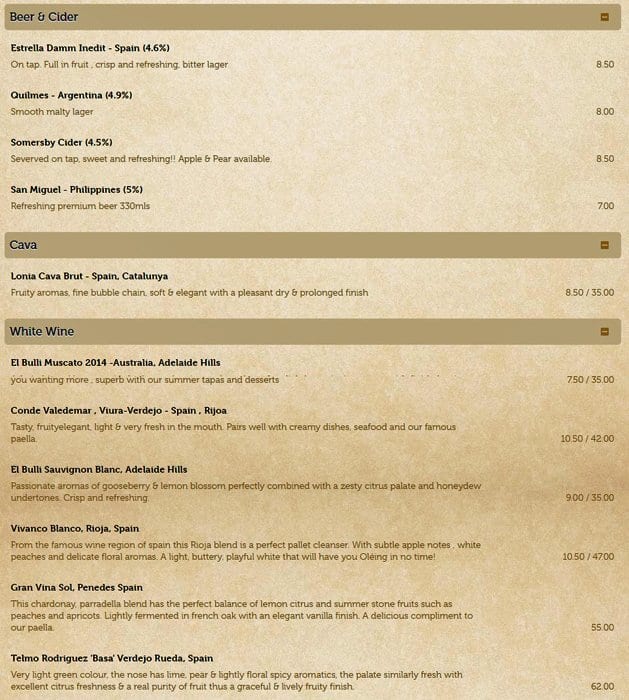 Menu at El Bulli restaurant, Surry Hills