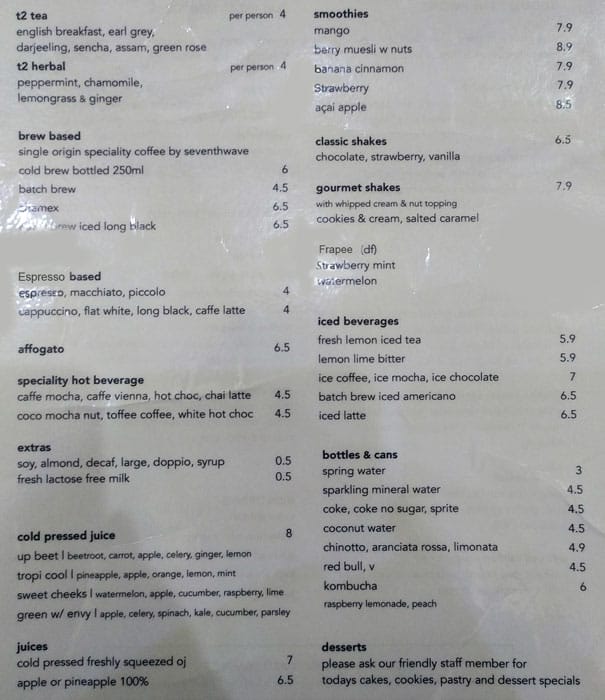 Menu at Iconic Cafe, Parramatta, 159-175 Church St