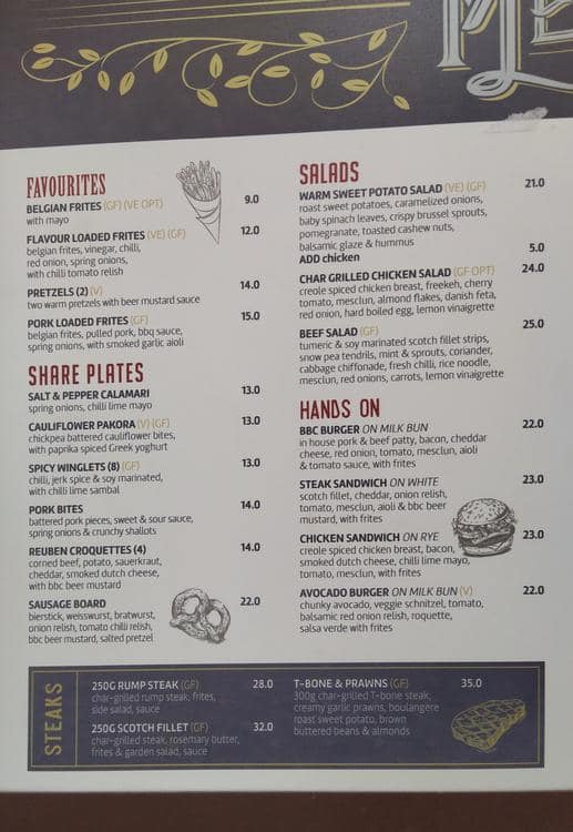 Menu at Belgian Beer Cafe, Perth