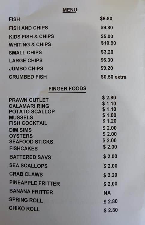 Menu at Old English Fish N' Chips Naremburn fast food, Naremburn