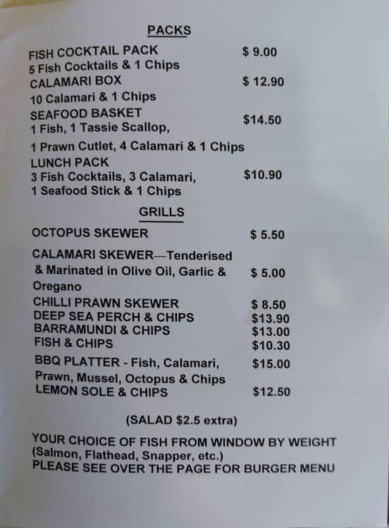 Menu at Old English Fish N' Chips Naremburn fast food, Naremburn