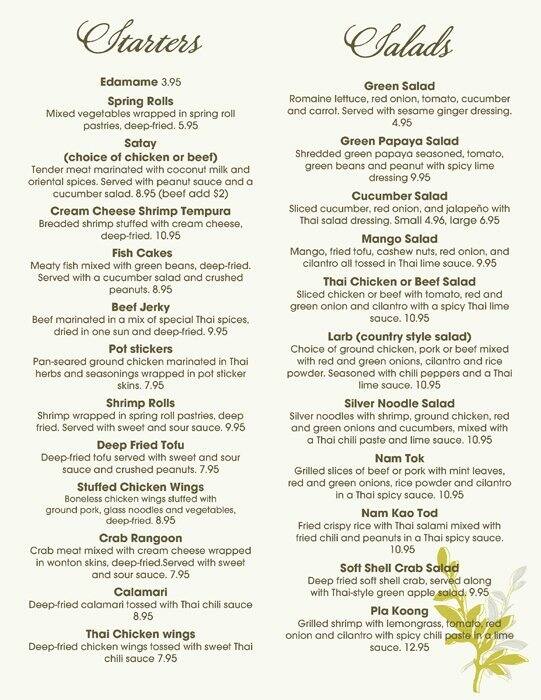 Menu at Pin Kaow Thai Restaurant Rainbow, Las Vegas, N Rainbow Blvd