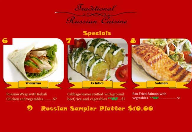 Menu at Traditional Russian Cuisine, Portland
