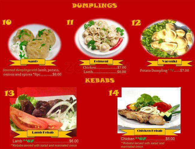 Menu at Traditional Russian Cuisine, Portland