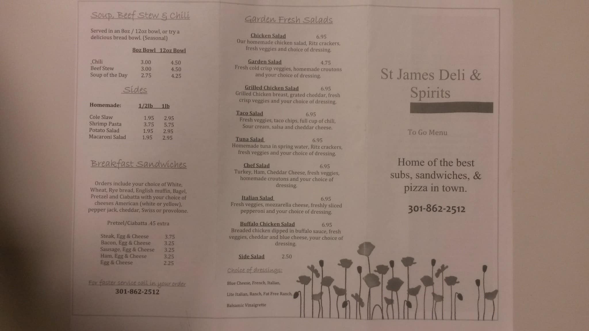 Menu at St James Pub, Lexington Park