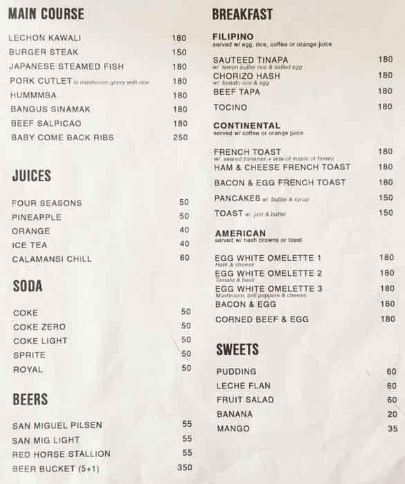 Menu at M Citi Suites cafe, Cebu City