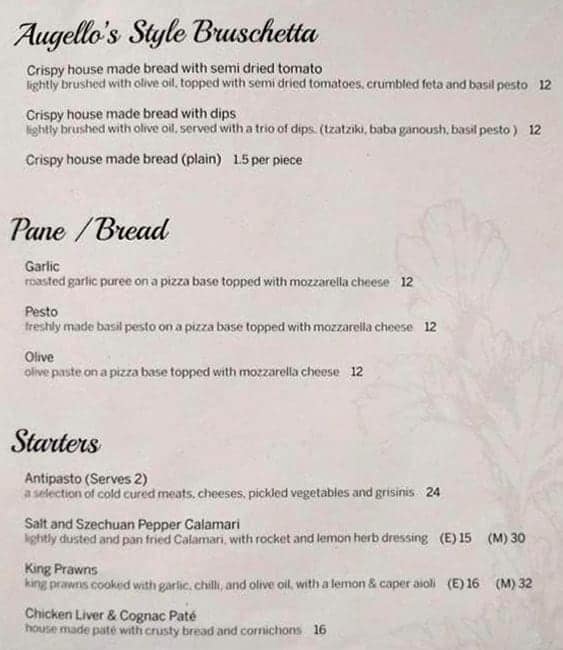 Menu at Augello's Balwyn Ristorante & Pizzeria, Balwyn