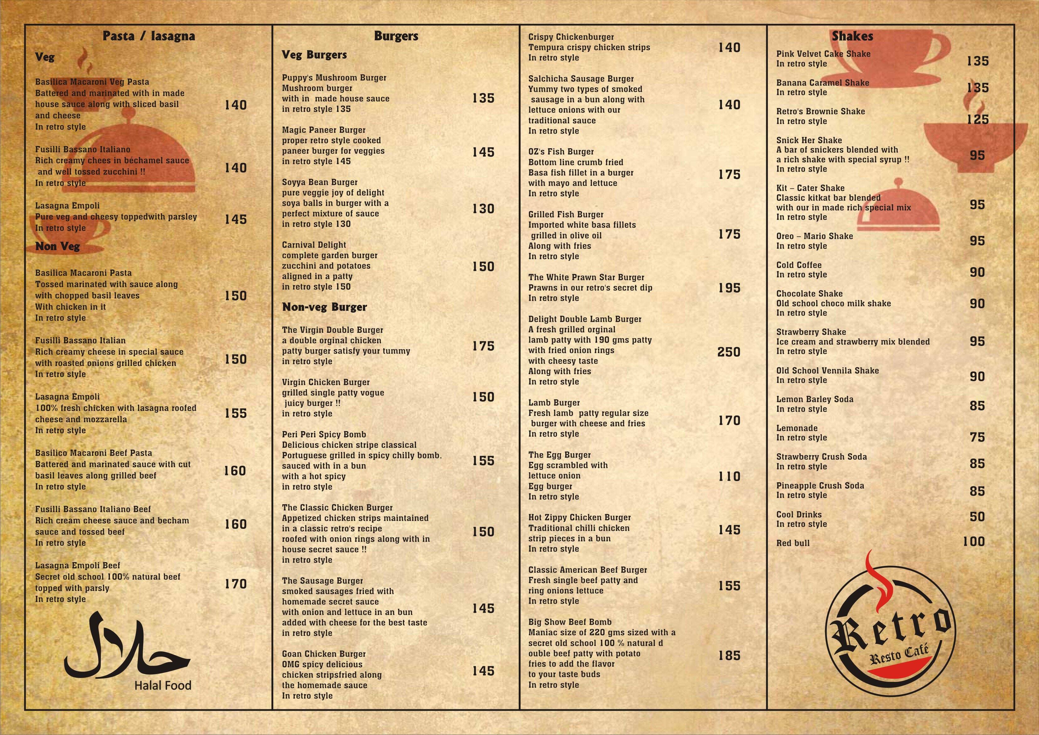 Menu at Retro Resto Cafe, Bengaluru, 2nd Floor