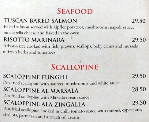 Menu at Marinara Restaurant, Clayfield