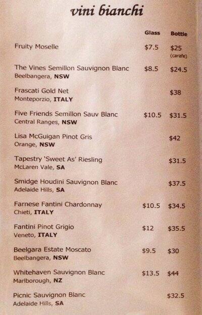 Menu at Marinara Restaurant, Clayfield
