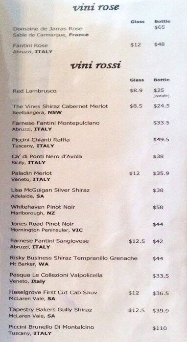 Menu at Marinara Restaurant, Clayfield