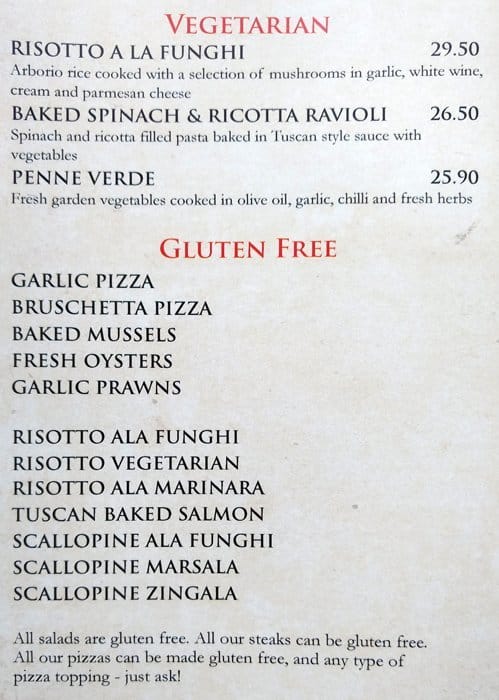 Menu at Marinara Restaurant, Clayfield