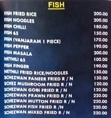 Menu at Akash fast food, Chennai, metro pillar no 183