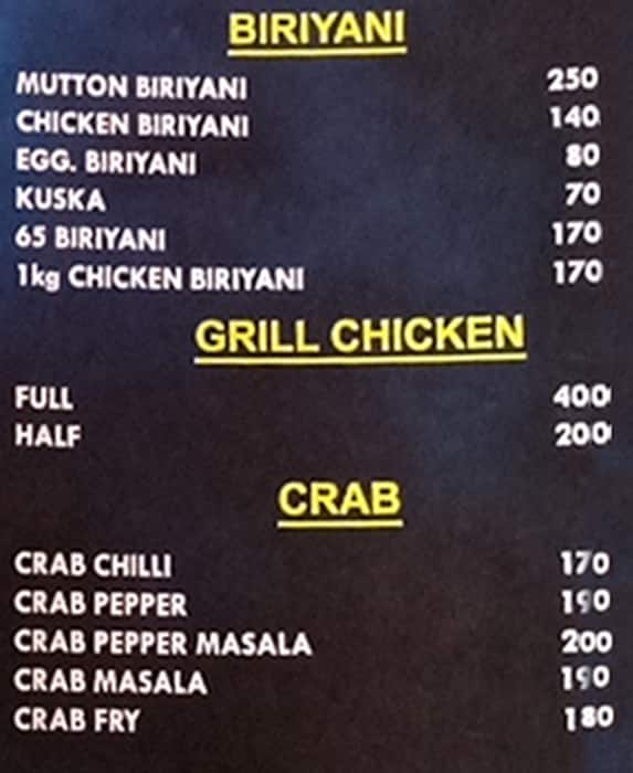 Menu at Akash fast food, Chennai, metro pillar no 183