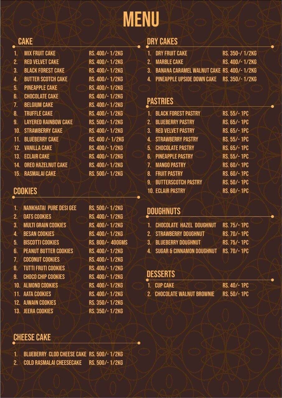 Menu of Cake Fellas Bakery, VIP Road, Zirakpur