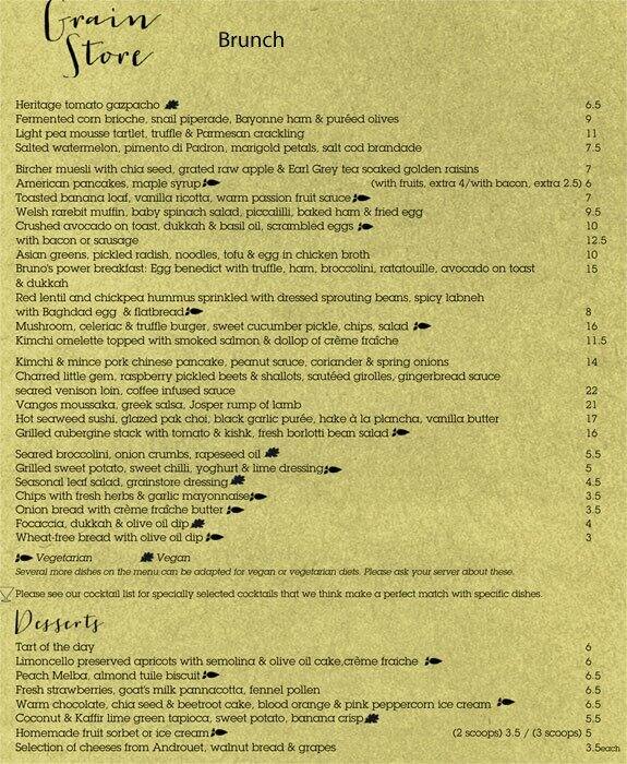 Menu at Grain Store pub & bar, London, 1-3 Stable St