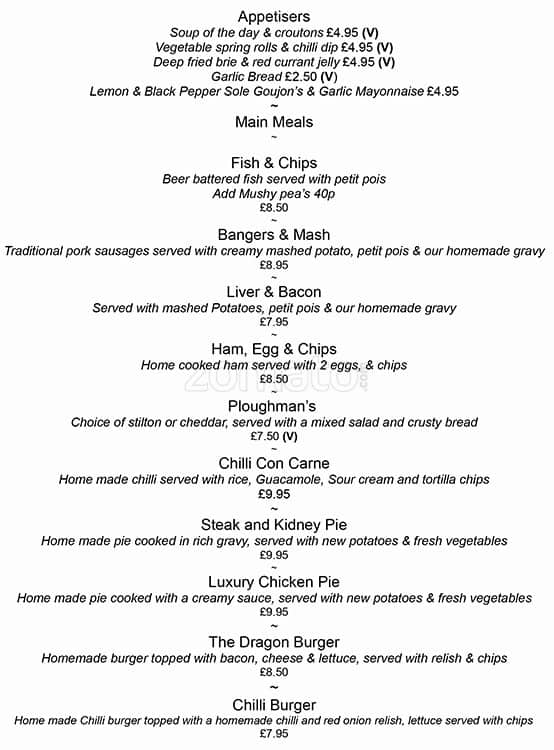 Menu at George & Dragon pub & bar, Downe, 26 High Street Downe