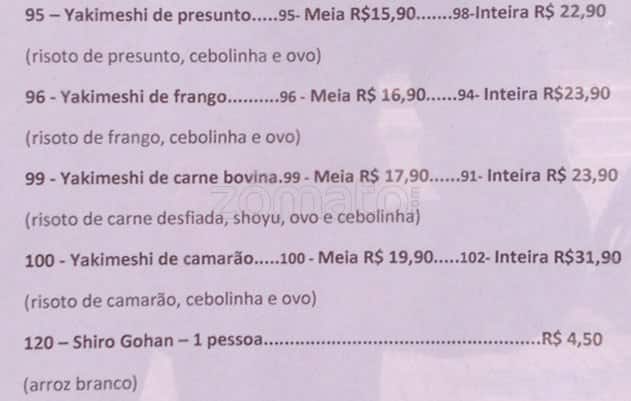 Menu at Restaurente Nishi Sushi Bar, São Paulo