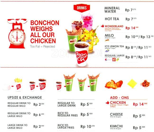 Menu at Bon Chon restaurant, Jakarta, Emporium Mall Pluit