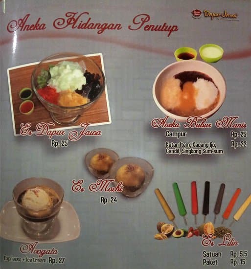 Menu at Dapur Jawa restaurant, Jakarta, RT.2/RW.1