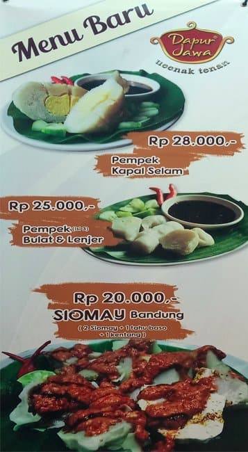Menu at Dapur Jawa restaurant, Jakarta, RT.2/RW.1
