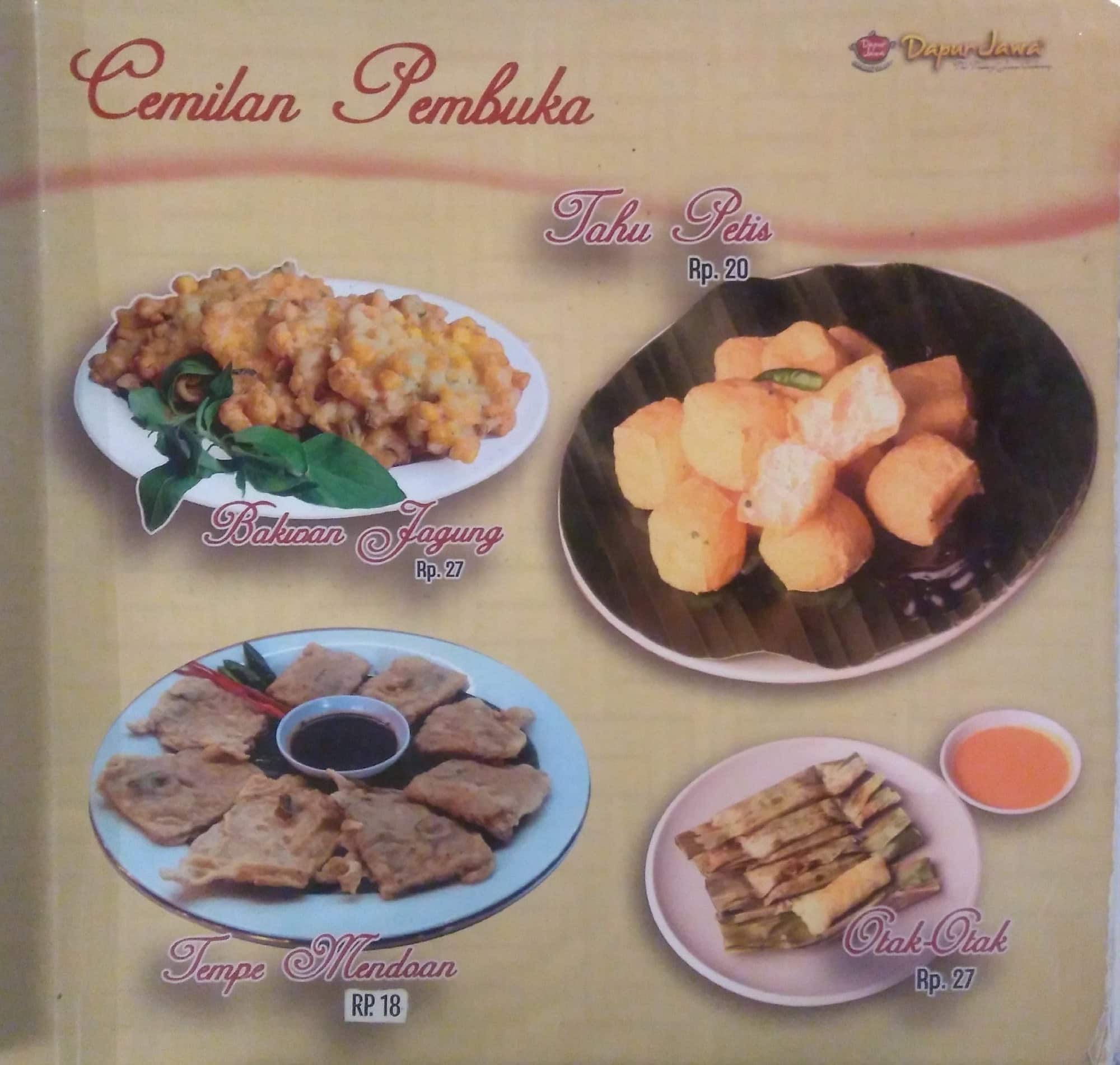 Menu at Dapur Jawa restaurant, Jakarta, RT.2/RW.1
