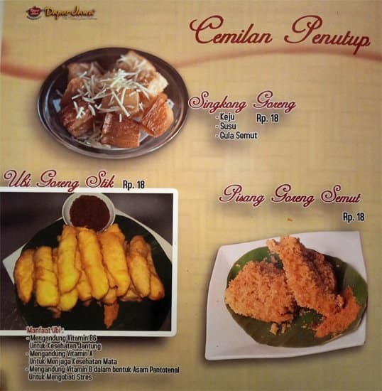 Menu at Dapur Jawa restaurant, Jakarta, RT.2/RW.1