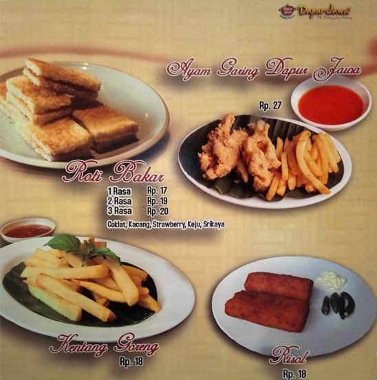 Menu at Dapur Jawa restaurant, Jakarta, RT.2/RW.1