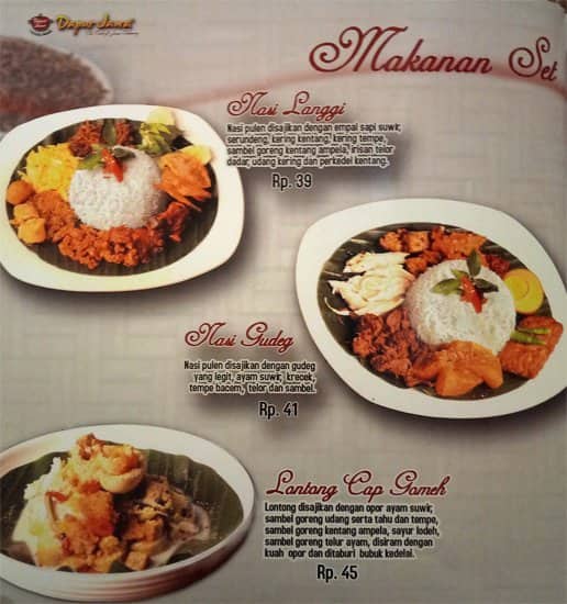 Menu at Dapur Jawa restaurant, Jakarta, RT.2/RW.1