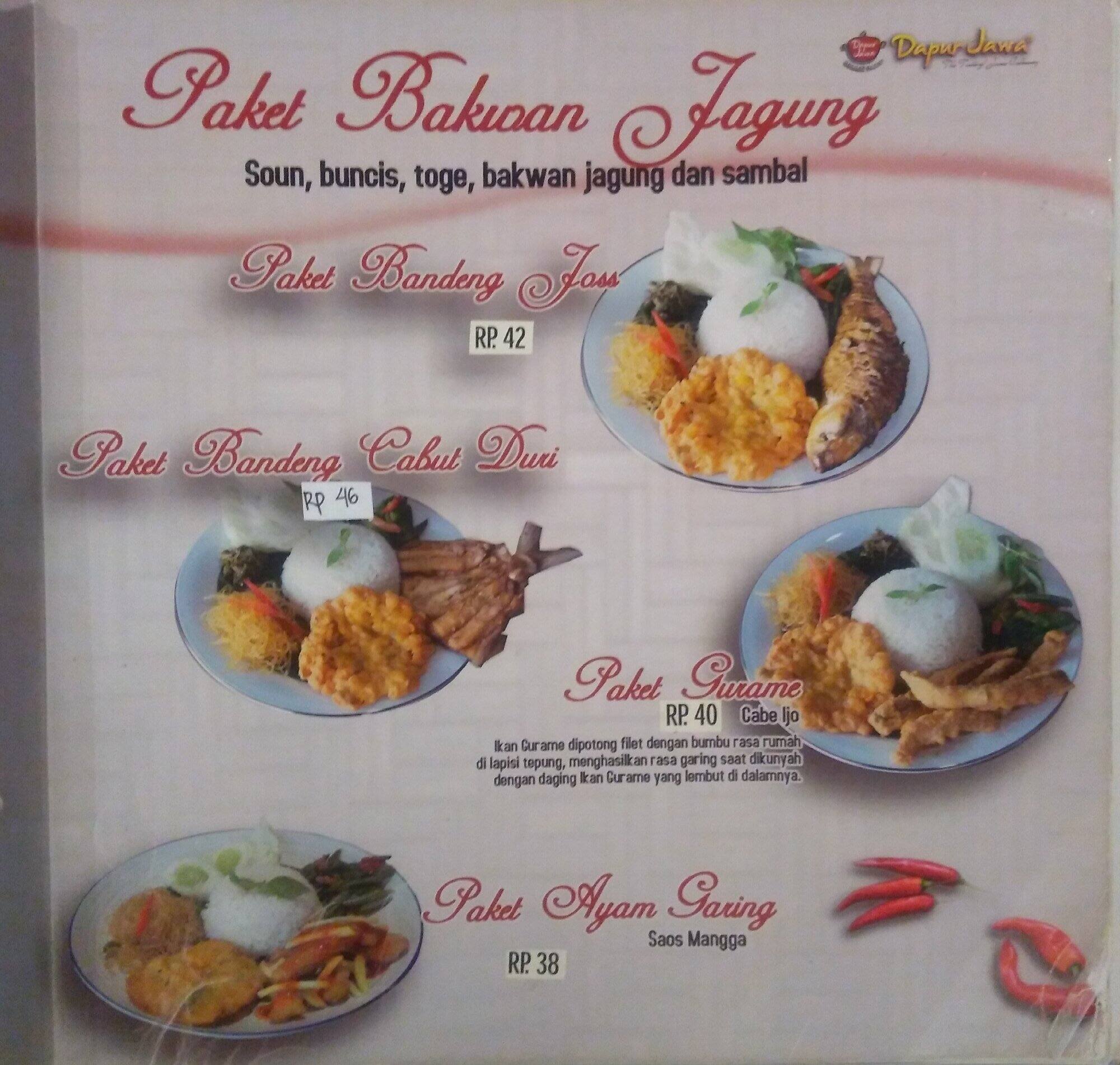 Menu at Dapur Jawa restaurant, Jakarta, RT.2/RW.1