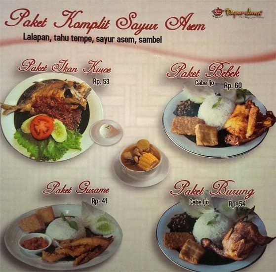 Menu at Dapur Jawa restaurant, Jakarta, RT.2/RW.1
