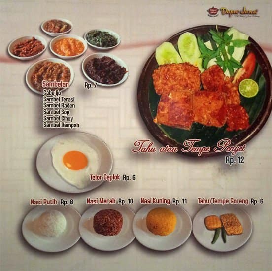 Menu at Dapur Jawa restaurant, Jakarta, RT.2/RW.1