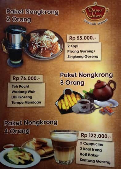 Menu at Dapur Jawa restaurant, Jakarta, RT.2/RW.1