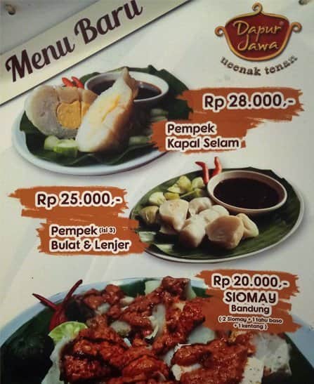 Menu at Dapur Jawa restaurant, Jakarta, RT.2/RW.1