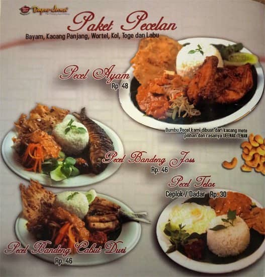 Menu at Dapur Jawa restaurant, Jakarta, RT.2/RW.1