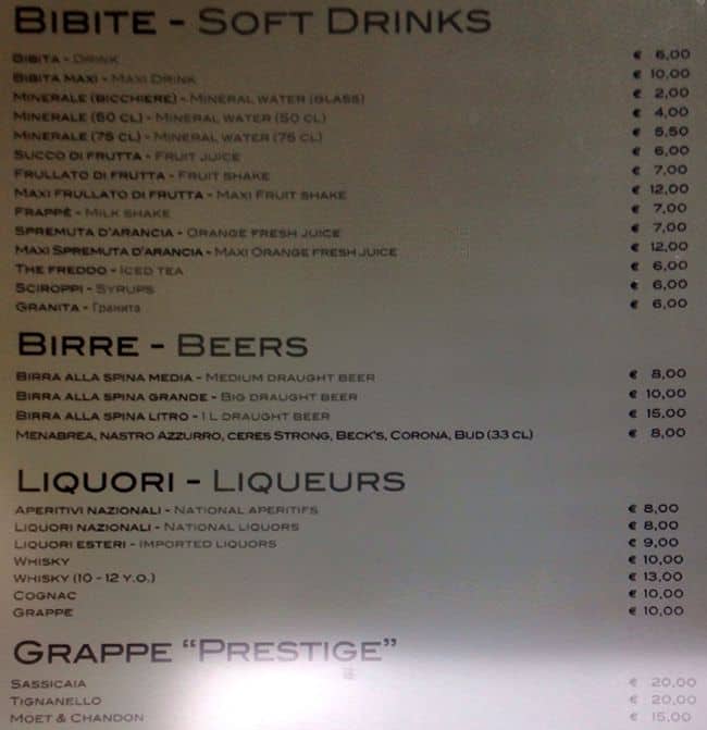 Menu da Cafè Martini pub & bar, Milano, Via dei Mercanti
