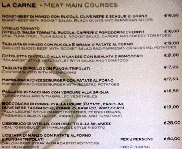 Menu da Cafè Martini pub & bar, Milano, Via dei Mercanti