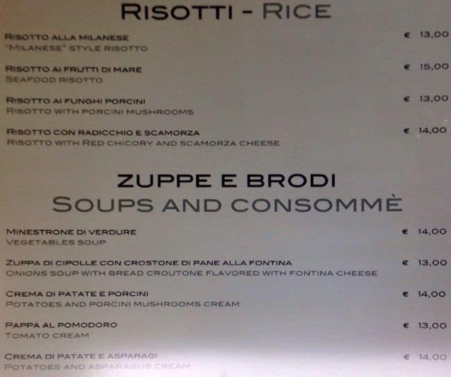 Menu da Cafè Martini pub & bar, Milano, Via dei Mercanti