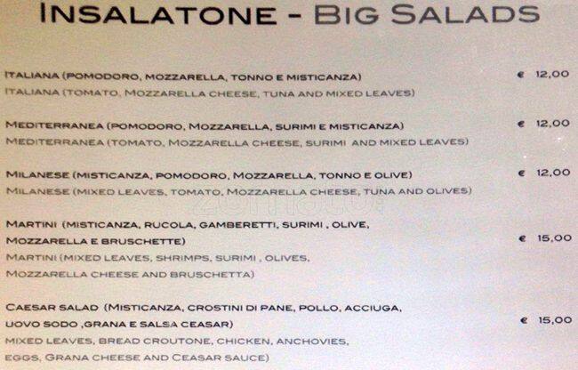 Menu da Cafè Martini pub & bar, Milano, Via dei Mercanti