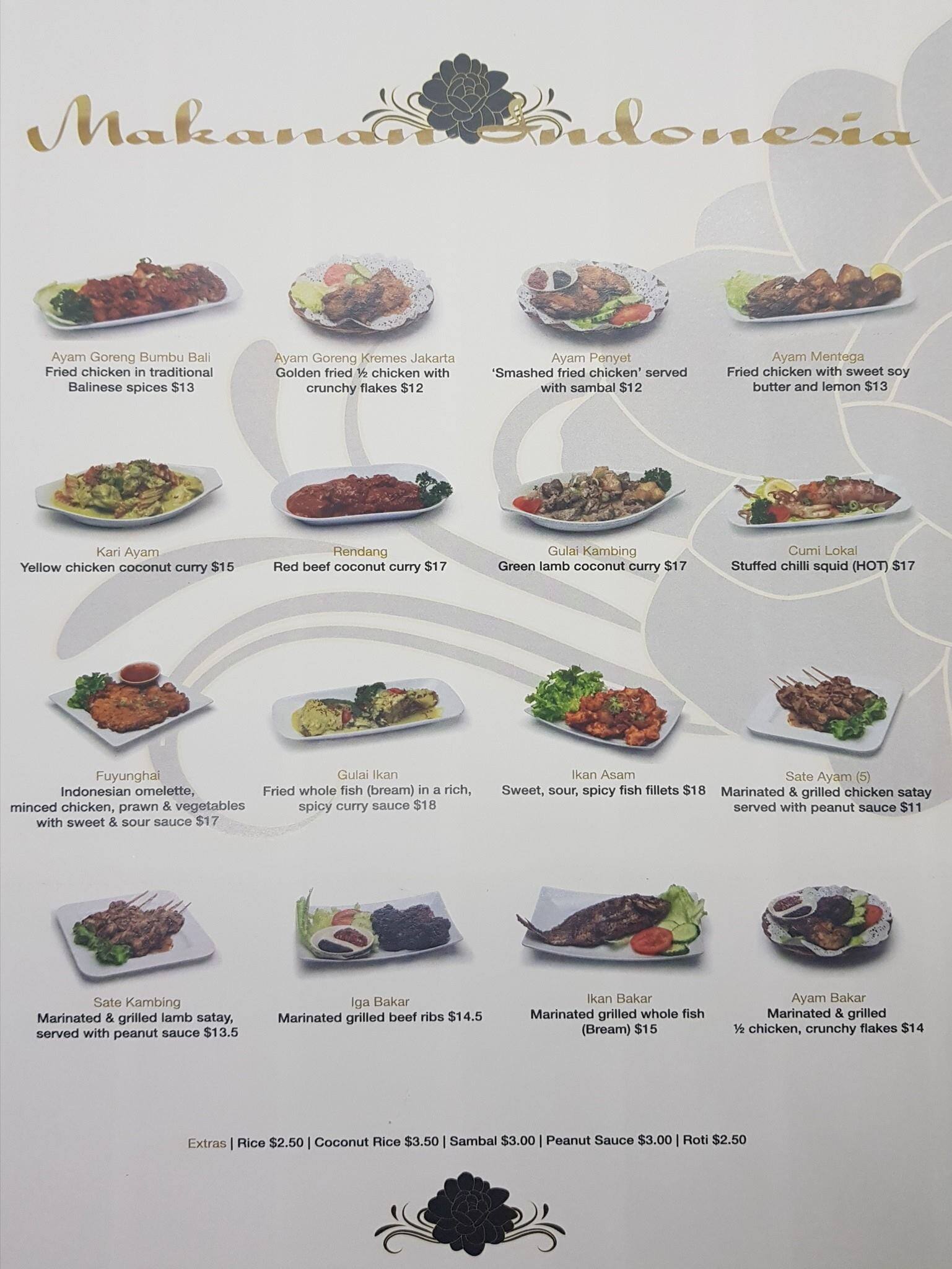 Menu at Makanan Indonesia restaurant, West End