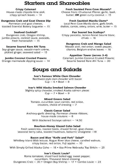 Menu at Ivar's fast food, Burien, 125 D SW 148th St