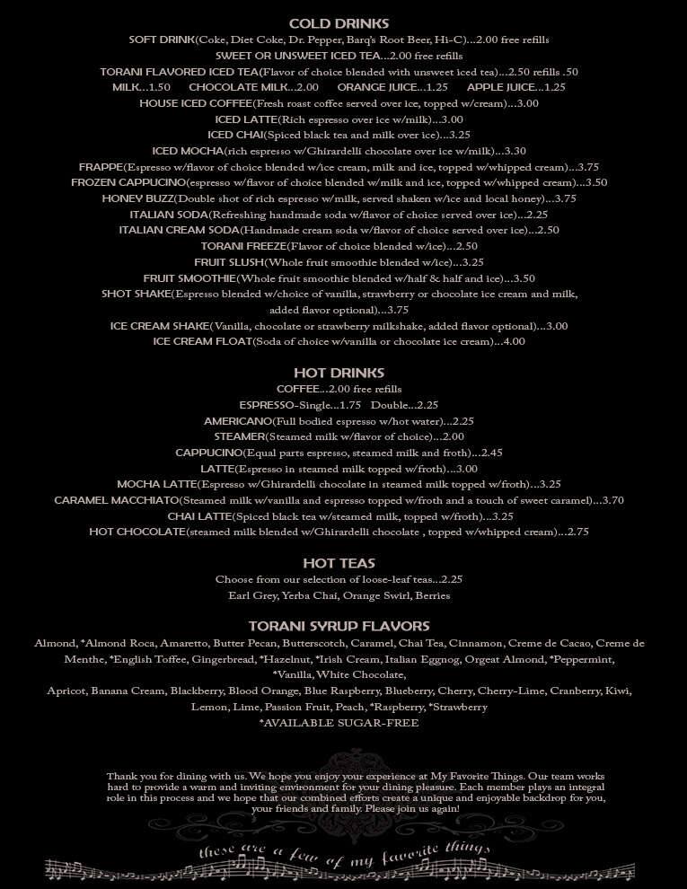 My Favorite Things Menu, Menu for My Favorite Things, Pensacola ...