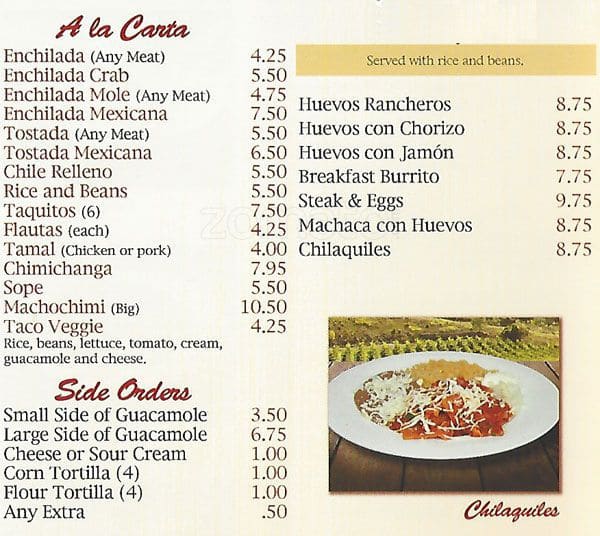 Menu at Mi Pueblo El Centro restaurant, Petaluma